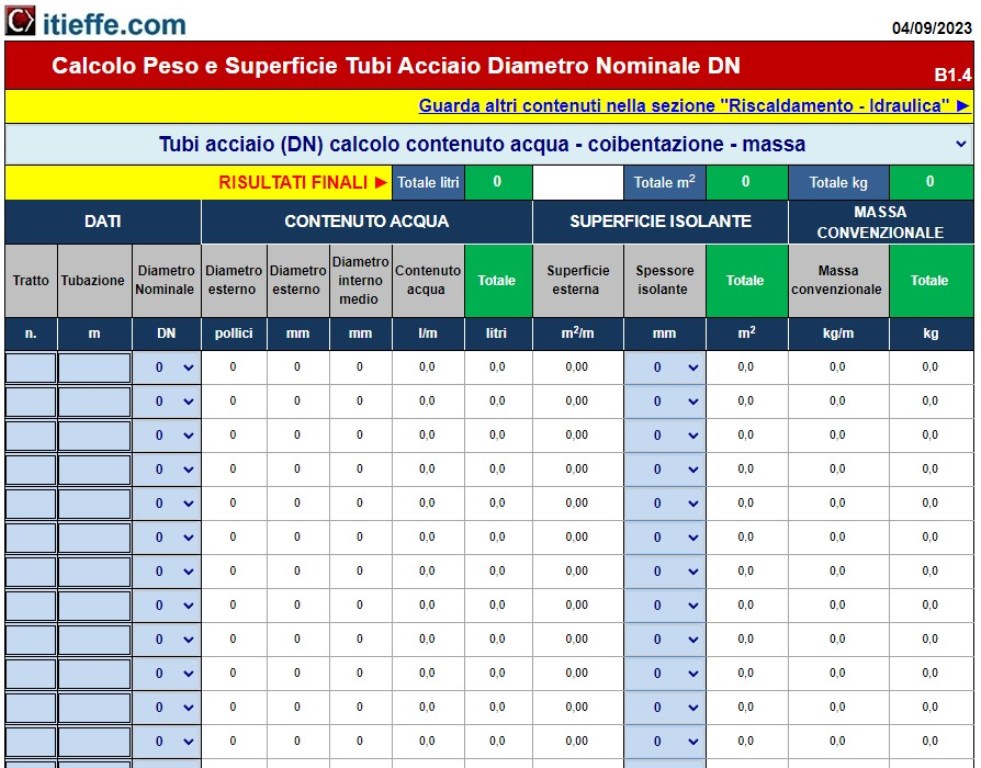 Tubi acciaio (DN) - calcolo peso superficie - www.itieffe.com